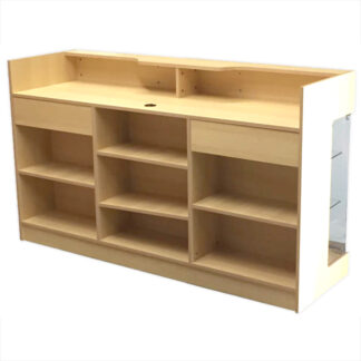 72″ Knocked Down Ledgetop Counter with Showcase Front – Maple – DJE Store Fixtures